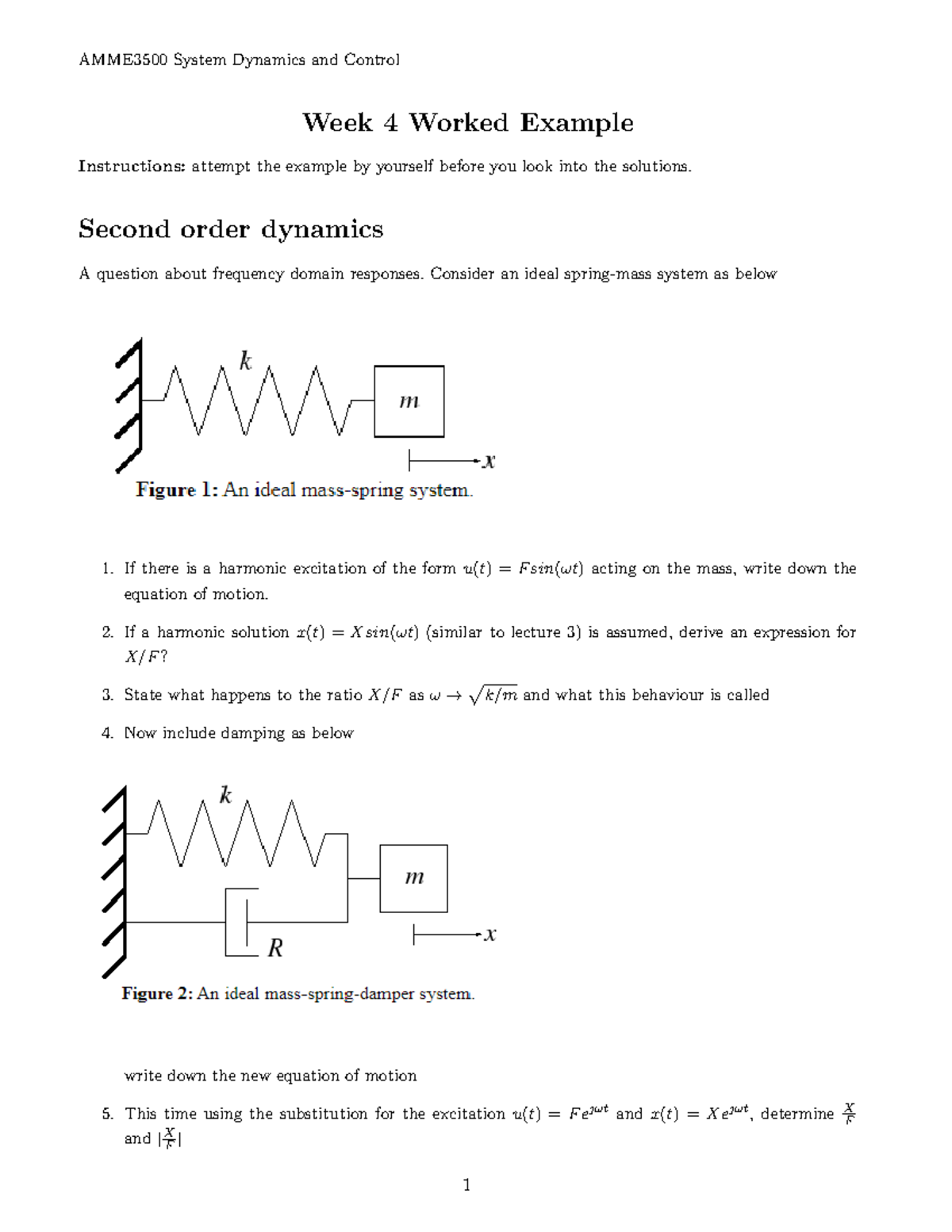 Wk4 workexample - work example tutorial 4 - AMME3500 System Dynamics and Control Week 4 Worked ...