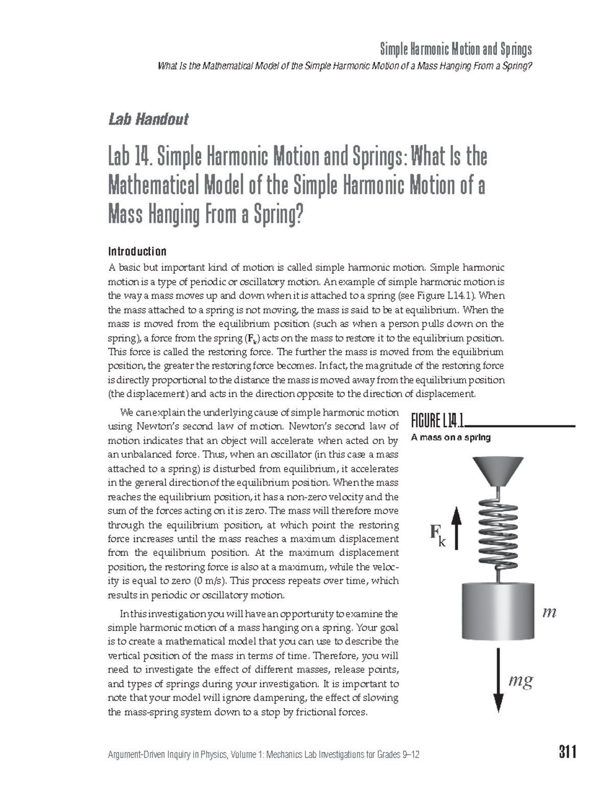 Lab14Handout-Simple Harmonic Motion And Springs - Argument-Driven ...