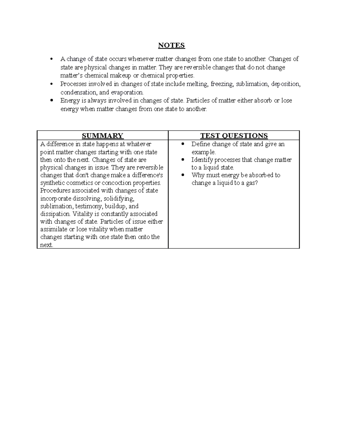 4.3 Phase Changes of Matter - NOTES A change of state occurs whenever ...