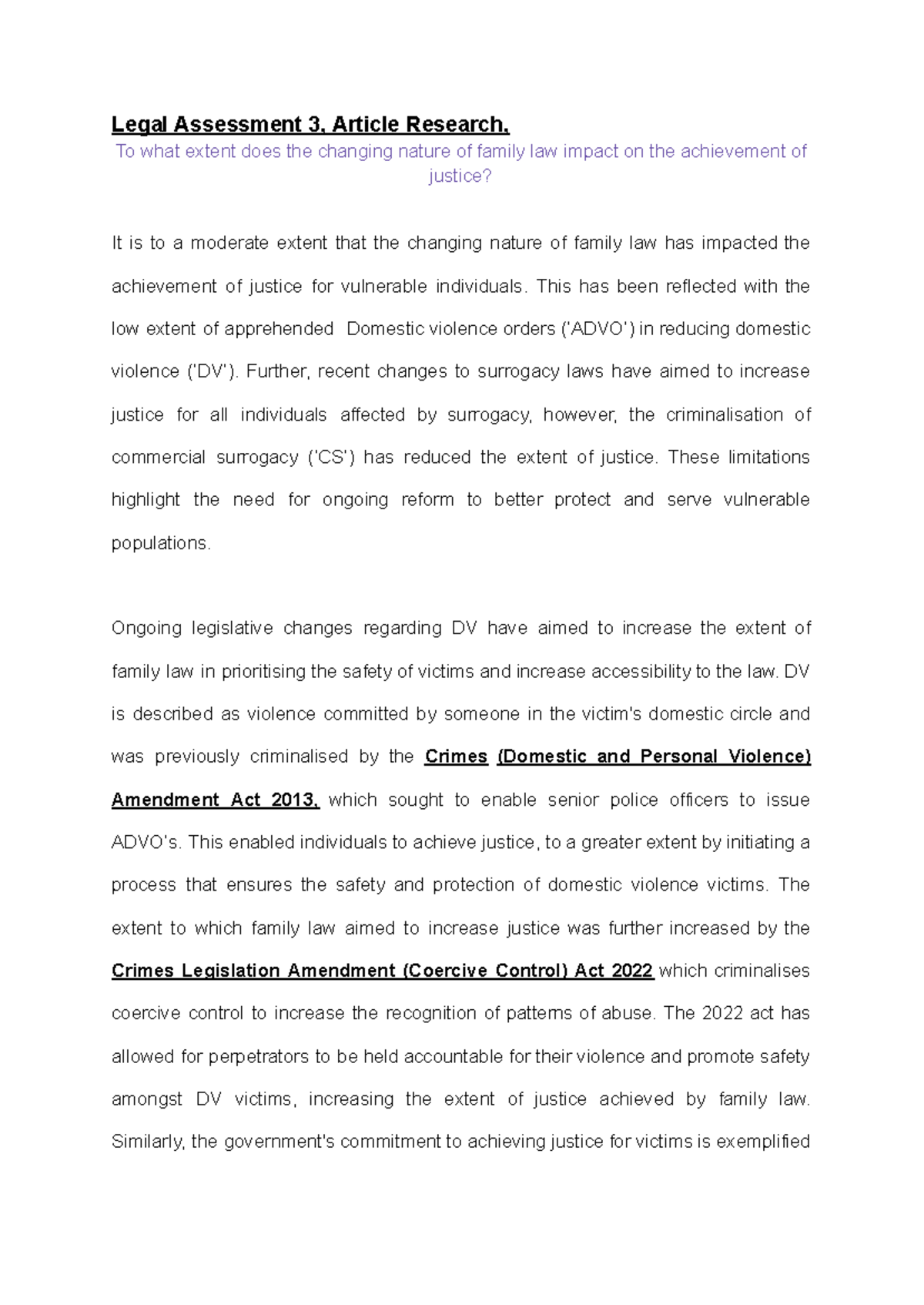 Legal Assessment 3, Article Research - Legal Assessment 3, Article ...