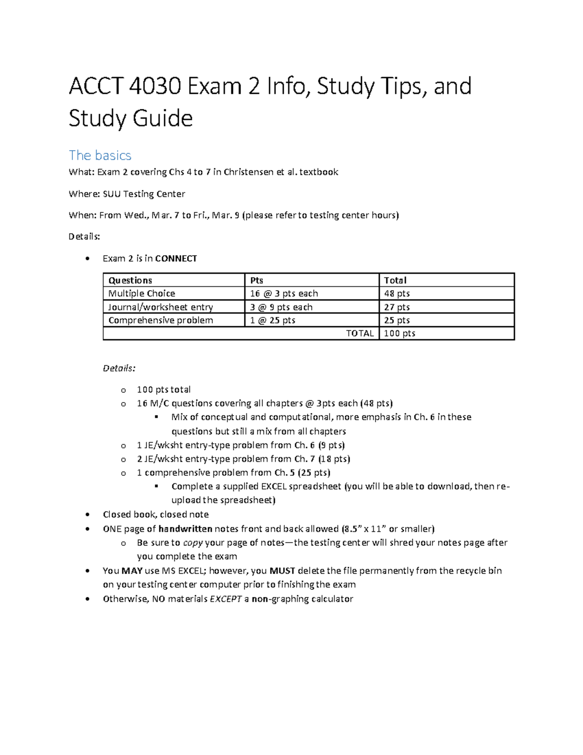 ACCT 4030 Exam 2 Info and Study Tips Spring 2018 - ACCT 4030 Exam 2 ...