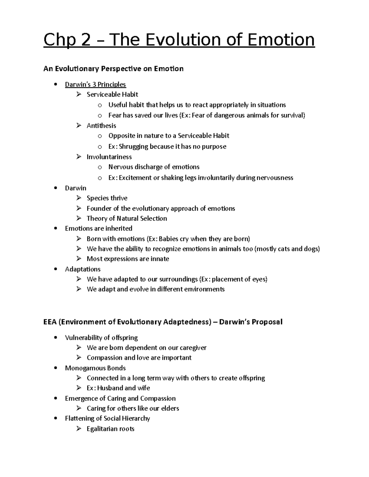 Psychology of Emotion - Chp 2 - Chp 2 – The Evolution of Emotion An ...
