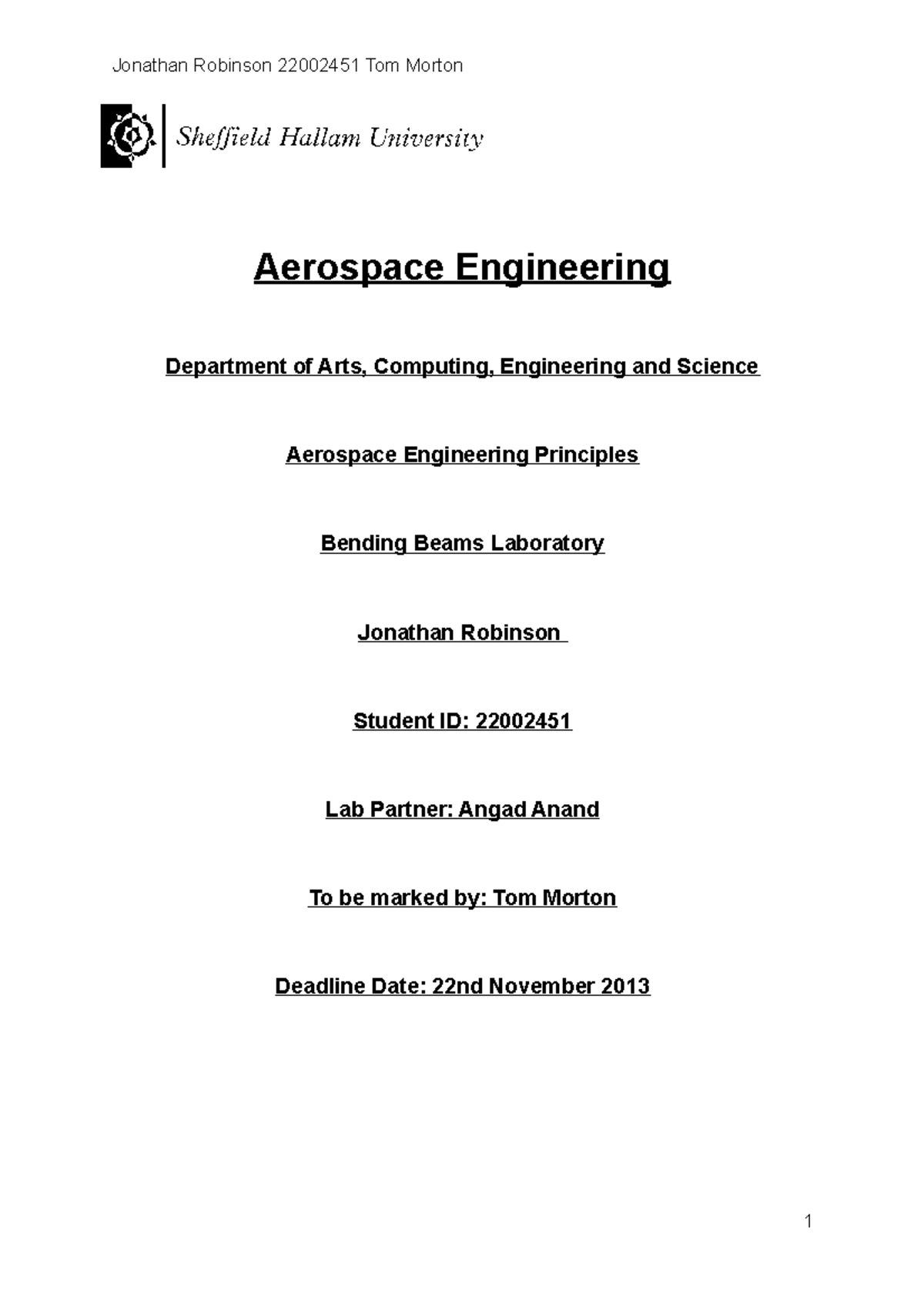 Bending Beams report - Grade: 1st - Aerospace Engineering Department of ...