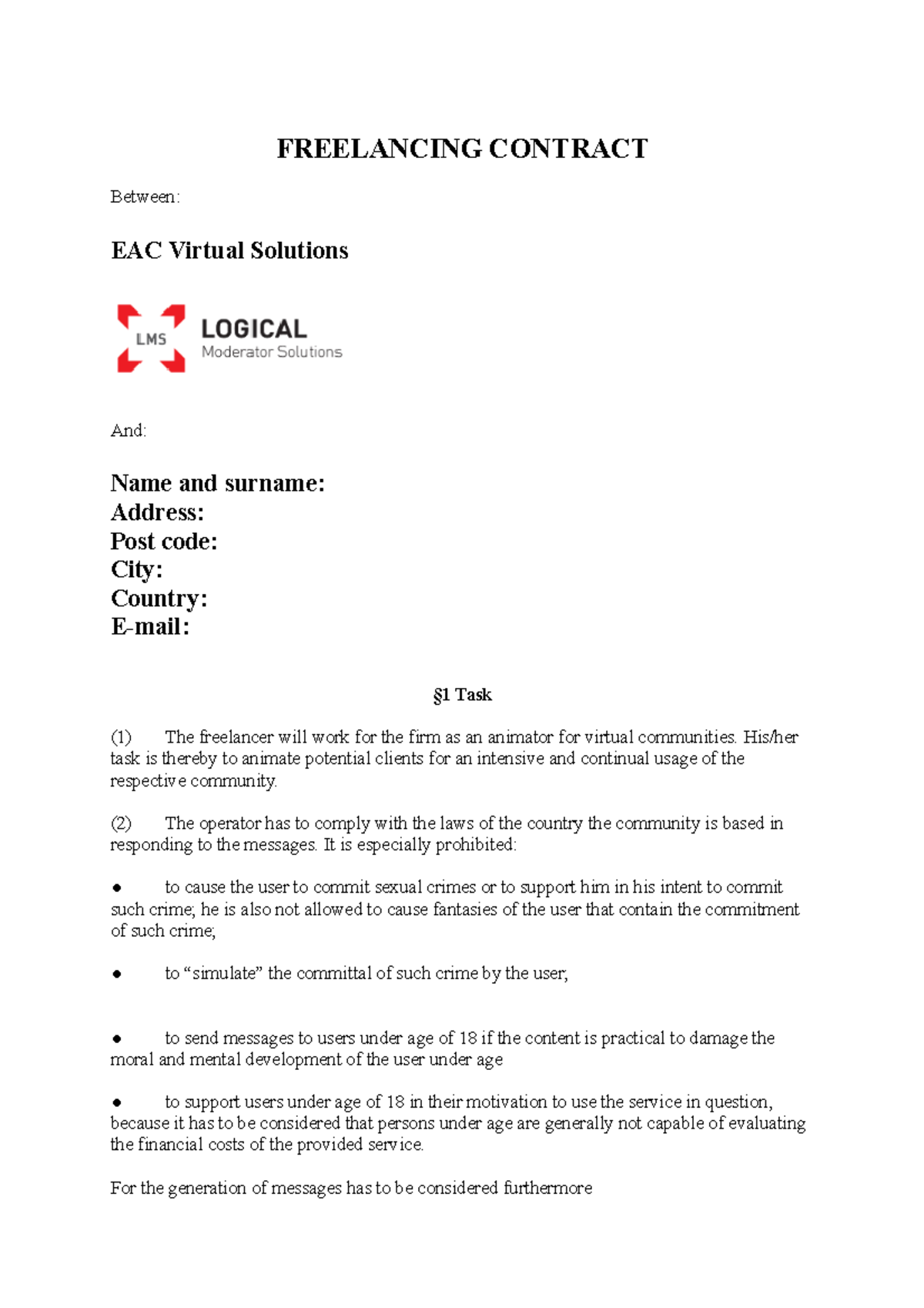 EAC Virtual Solutions Contract - FREELANCING CONTRACT Between: EAC ...