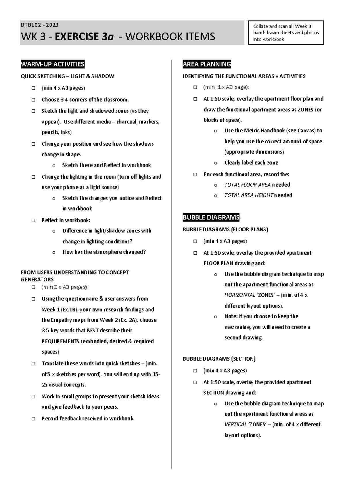 DTB102 - wk 3 - Ex 3a Workbook Items Check-list - DTB102 - 2023 WK 3 ...