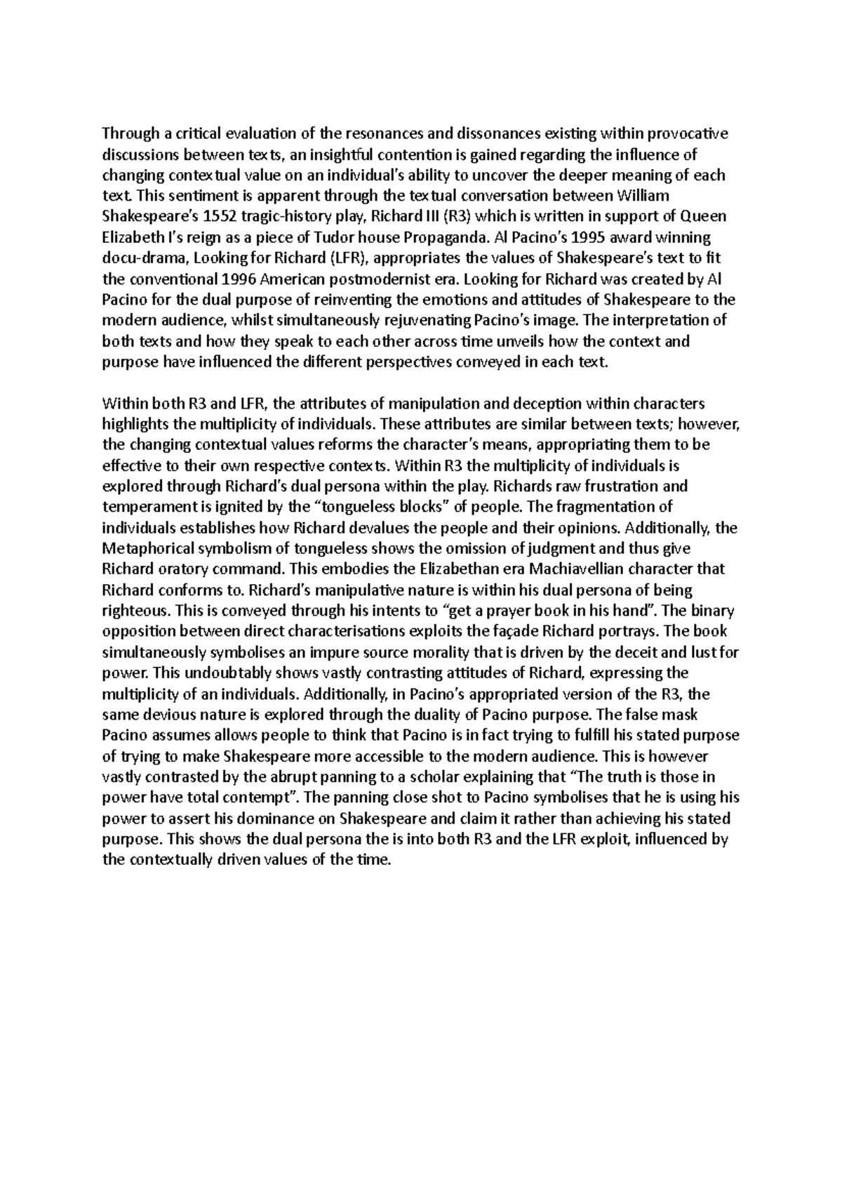 King Richard Trail HSC Essay for textual conversations - Through a ...