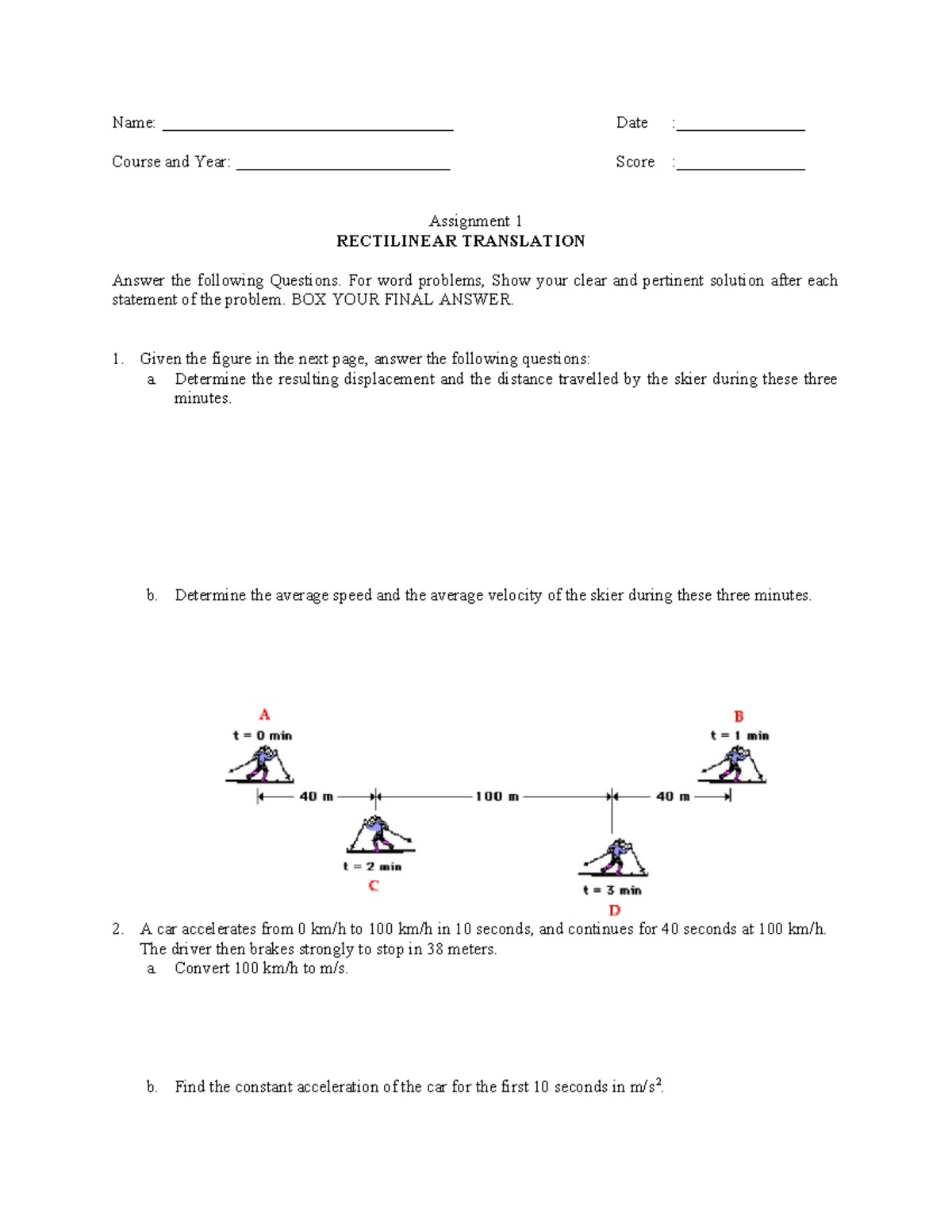 Assignment 1. Rectilinear translation - Name: __________________________________ Date - Studocu