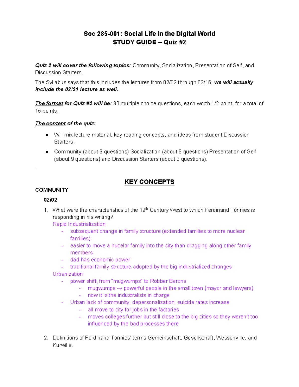 Quiz2Study Guide 23 - Digital - Soc 285-001: Social Life in the Digital ...