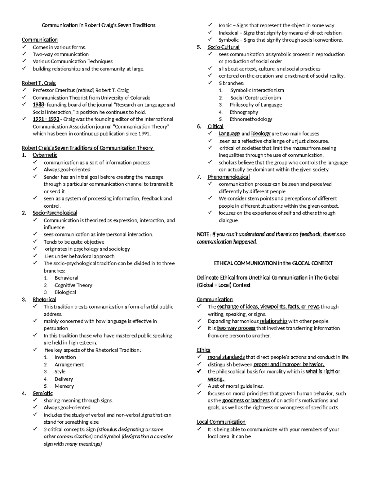 Purcom Reviewer Midterm - Communication in Robert Craig's Seven Traditions Communication Comes ...