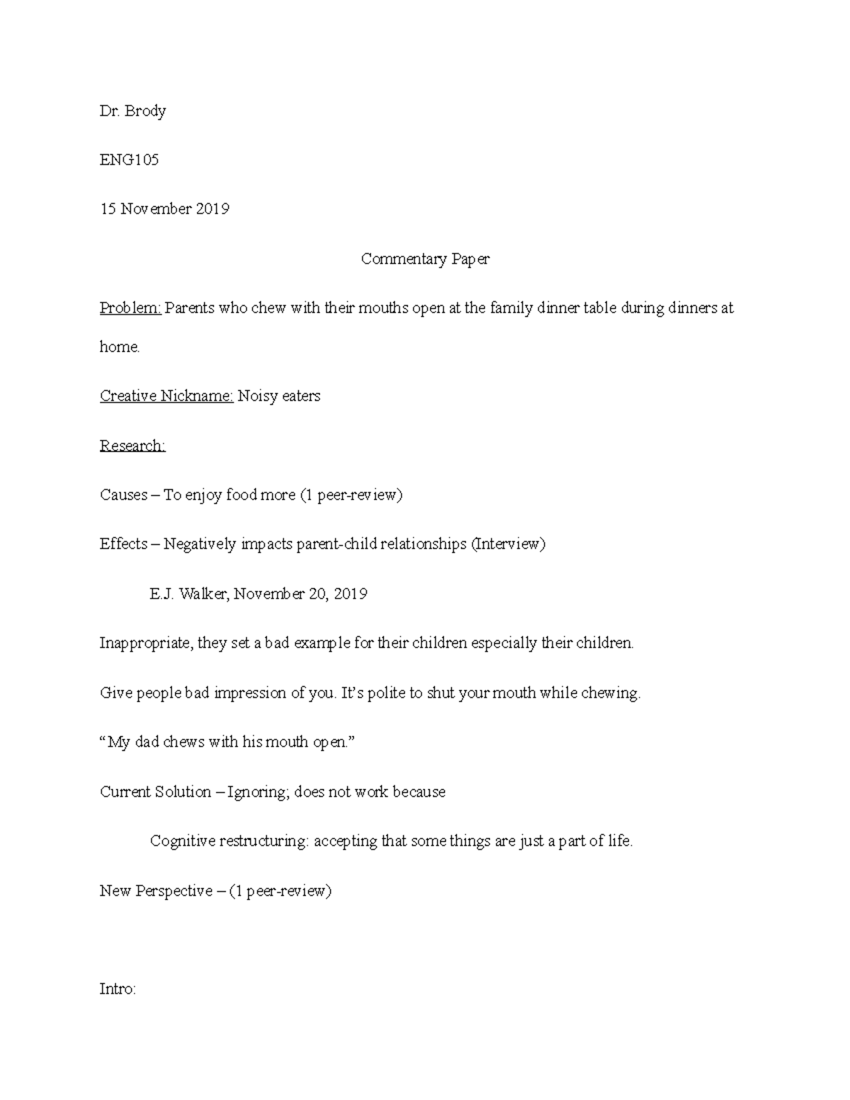 Commentary Paper - Dr. Brody ENG 15 November 2019 Commentary Paper ...