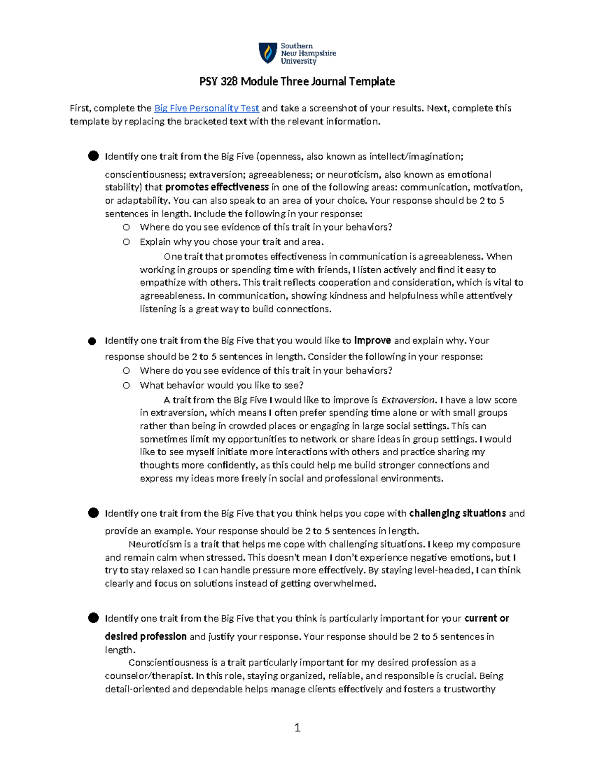 PSY 328 Module Three Journal - Next, complete this template by ...