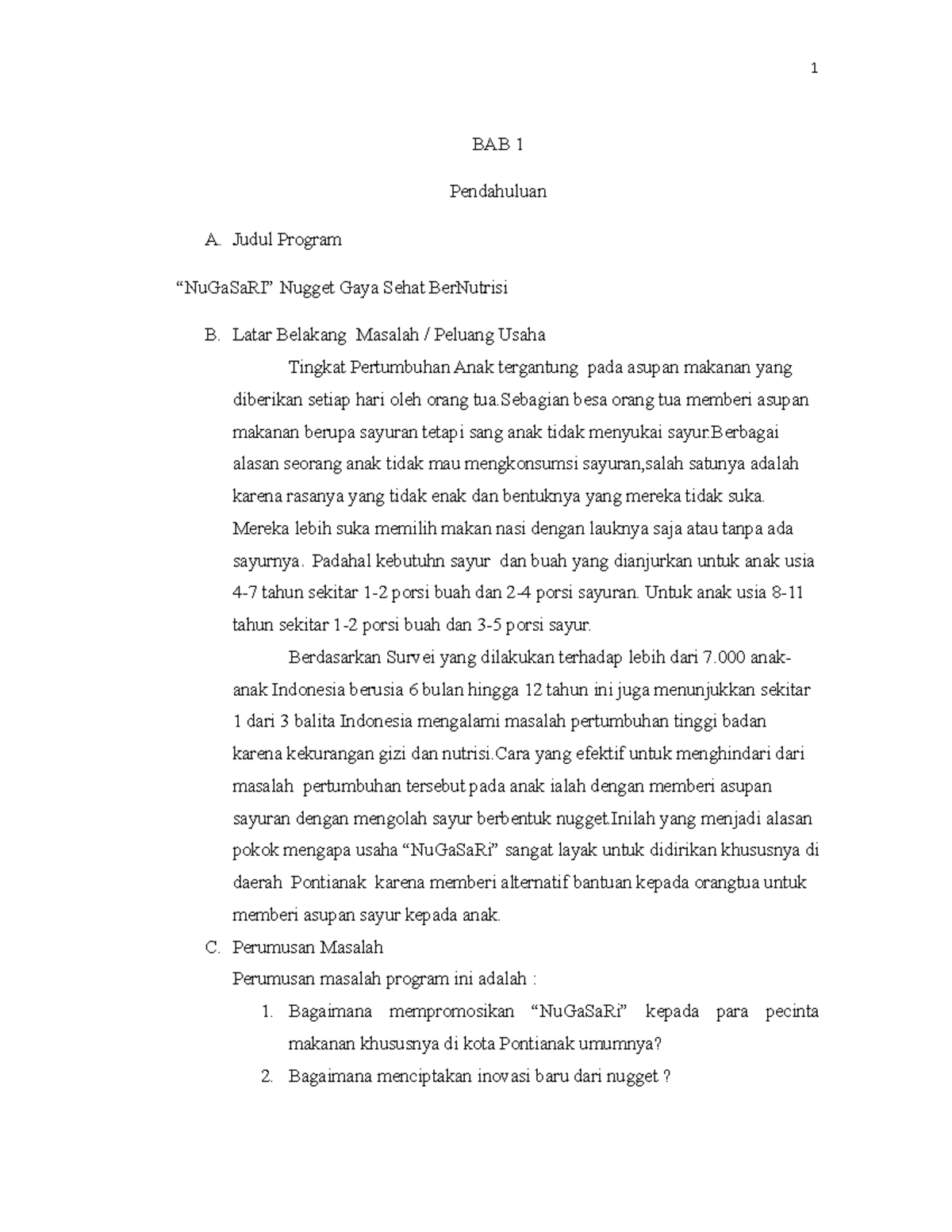 Pkm baru lagi - Pkm baru cara membuat suatu produk - BAB 1 Pendahuluan ...