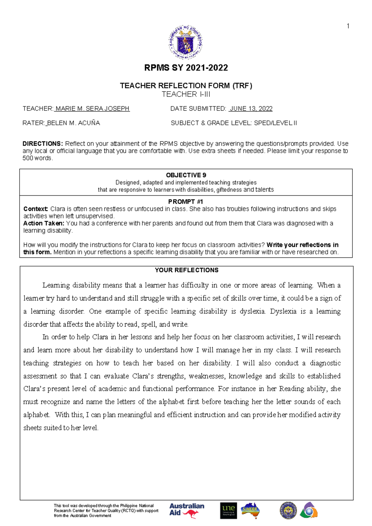 Teacher Reflection Elementary - This tool was developed through the ...