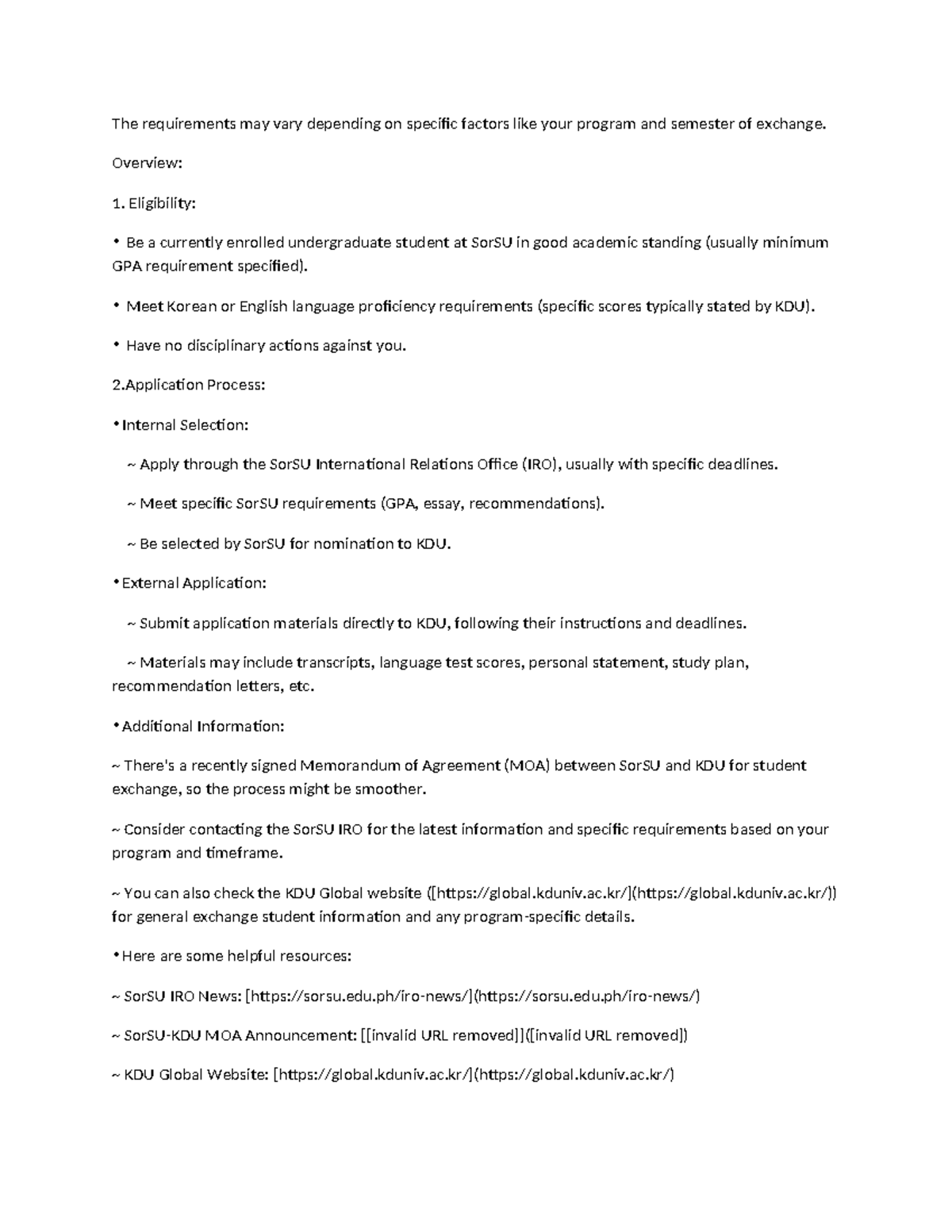 SSU-KDU - The requirements may vary depending on specific factors like ...