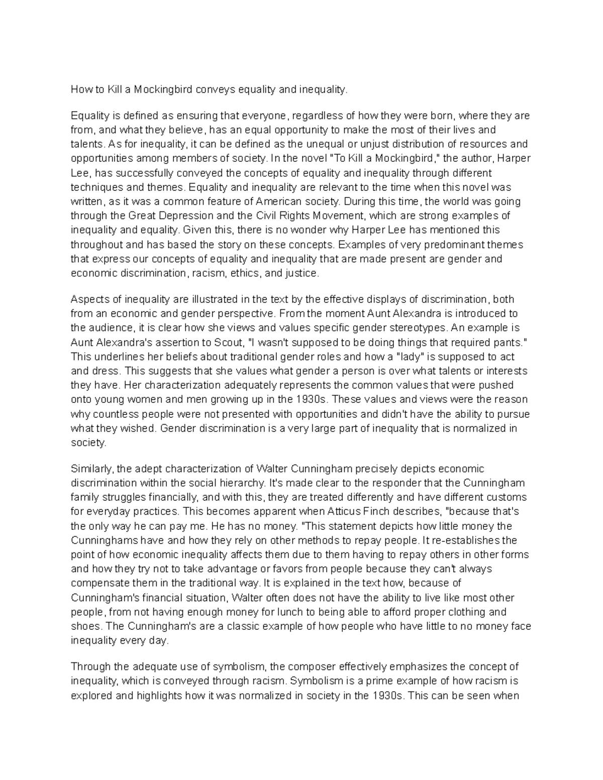 To Kill A MockingBird - How to Kill a Mockingbird conveys equality and ...