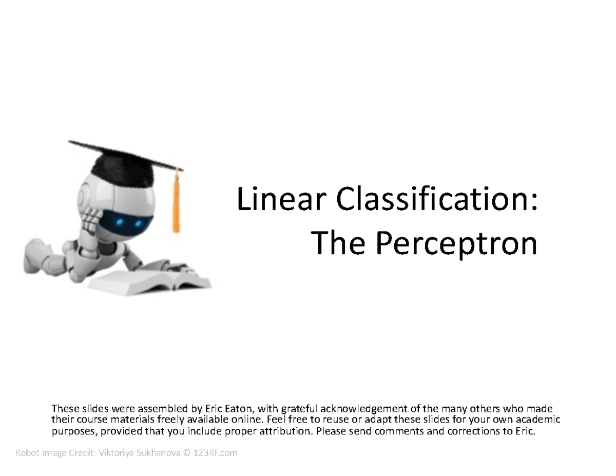 04 Linear Classification Perceptron - Linear Classification: The ...