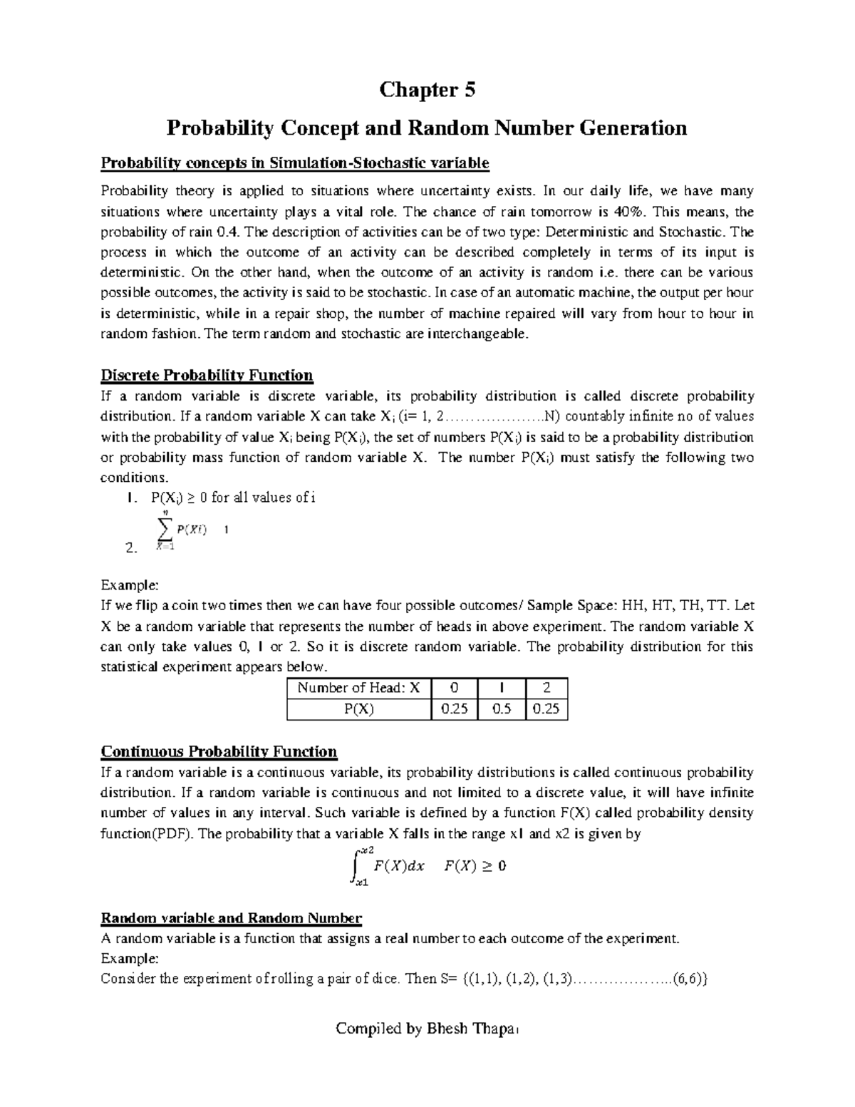 Chapter 5 - simulation notes - Chapter 5 Probability Concept and Random ...