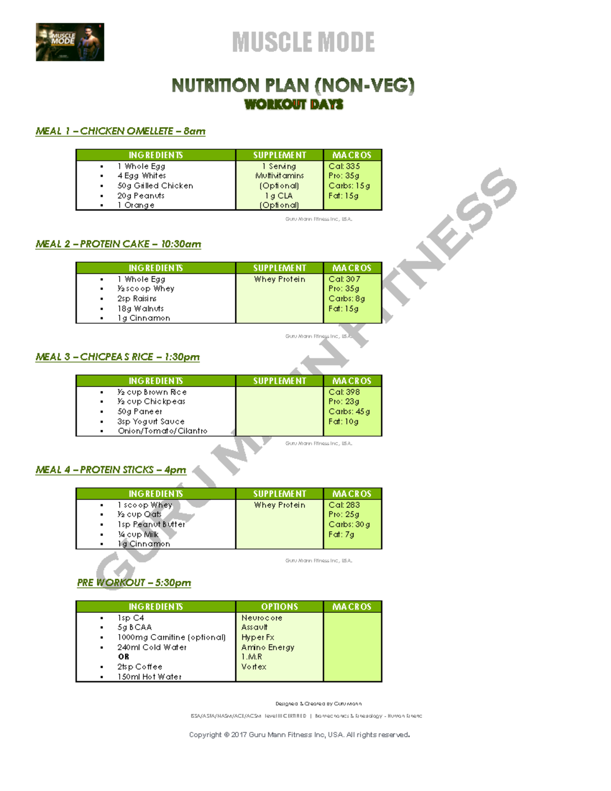 Muscle Mode Nutrition Plan by Guru Mann - ####### Designed & Created by ...