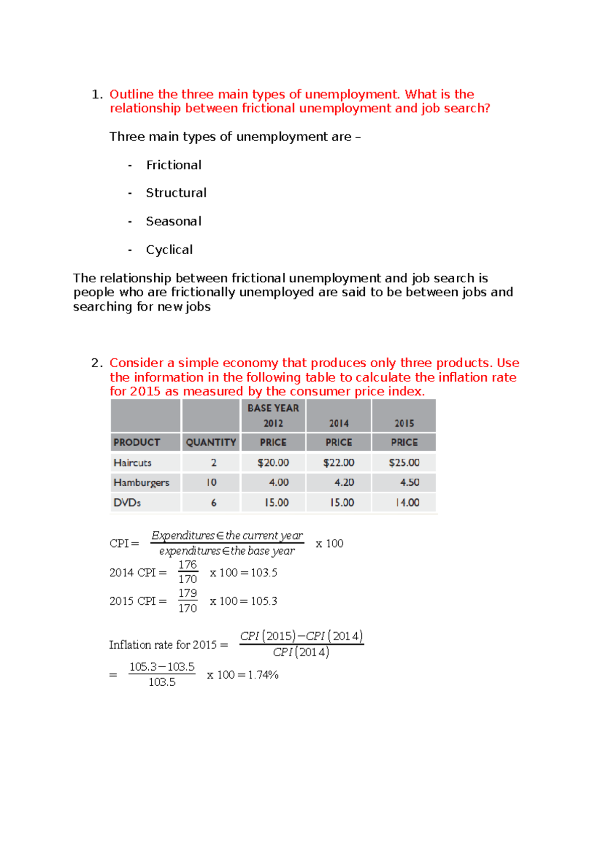 Tutorial week 9 - Outline the three main types of unemployment. What is ...