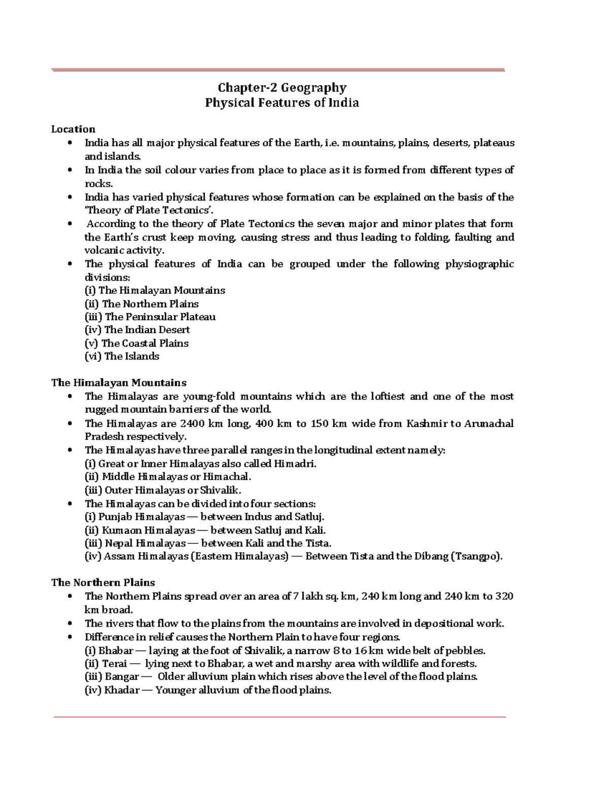 Geo 2 - Geo - Chapter-2 Geography Physical Features of India Location ...