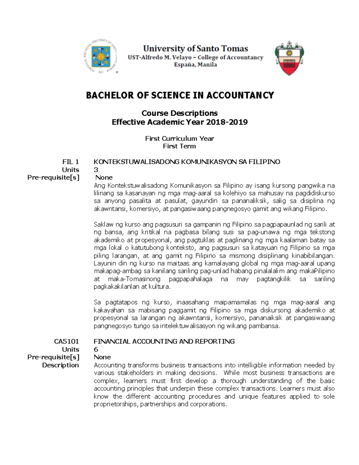 Ust accounting subjects overview - BACHELOR OF SCIENCE IN ACCOUNTANCY ...