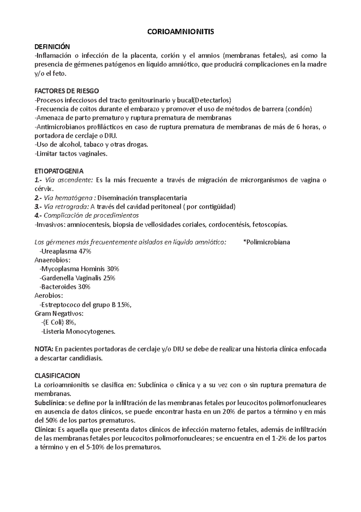 coriamnionitis definición clasificación resumen completo ...