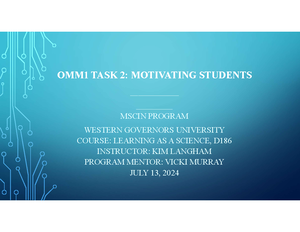 D186 TASK 1 passed - OMM1 Task 1: Creating a Supportive Learning ...