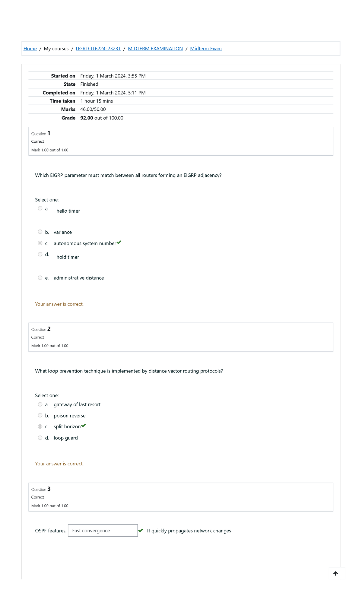 Data Communications and Networking mid exam - Home / My courses / UGRD-IT6224-2323T / MIDTERM ...