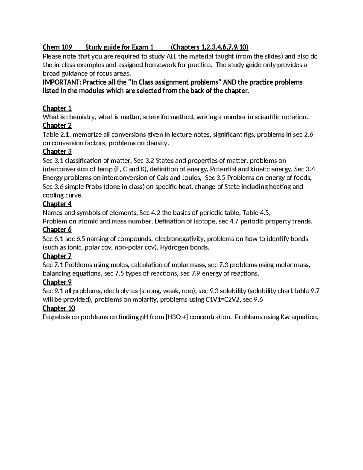 Chem 109 Study guide for Exam 1 - Chem 109 Study guide for Exam 1 ...