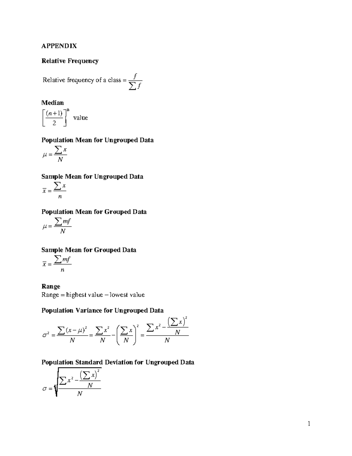 QBM101 Tutorial Module 1 Appendix - 1 APPENDIX Relative Frequency Relative frequency of a class ...