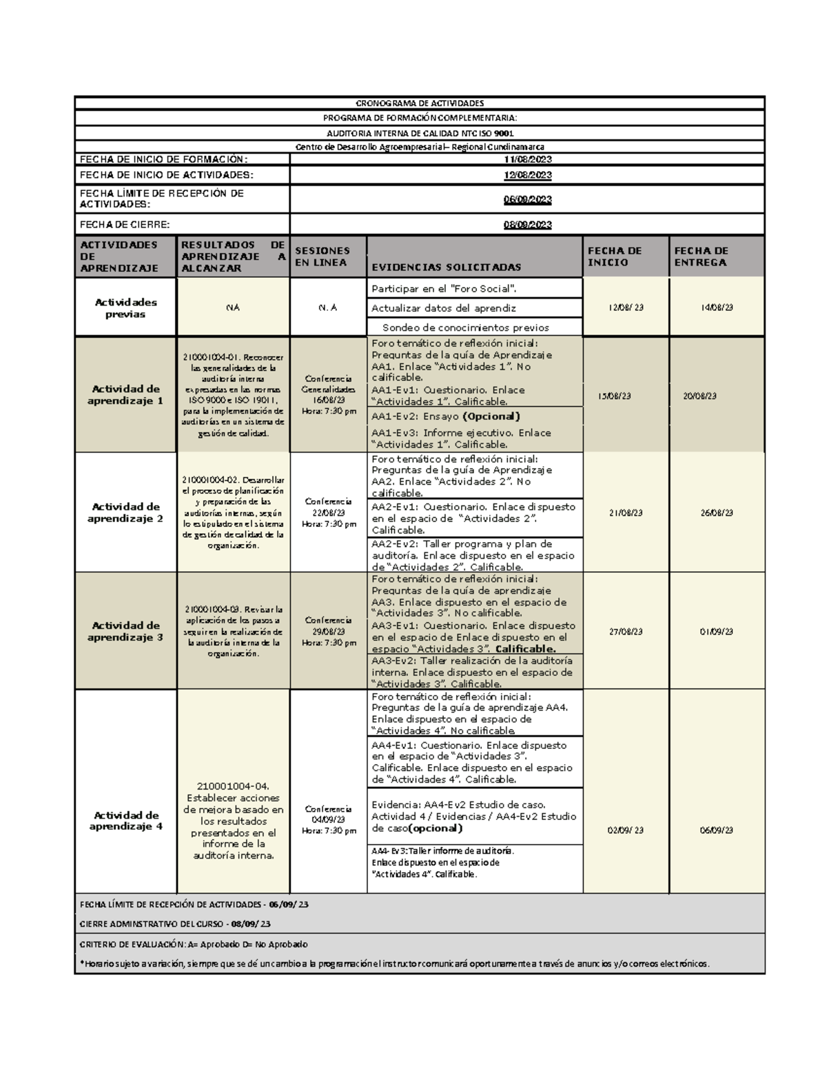 Cronograman DEn Actividadesn 9764d6a3657d9be - CRONOGRAMA DE ACTIVIDADES PROGRAMA DE FORMACI”N ...