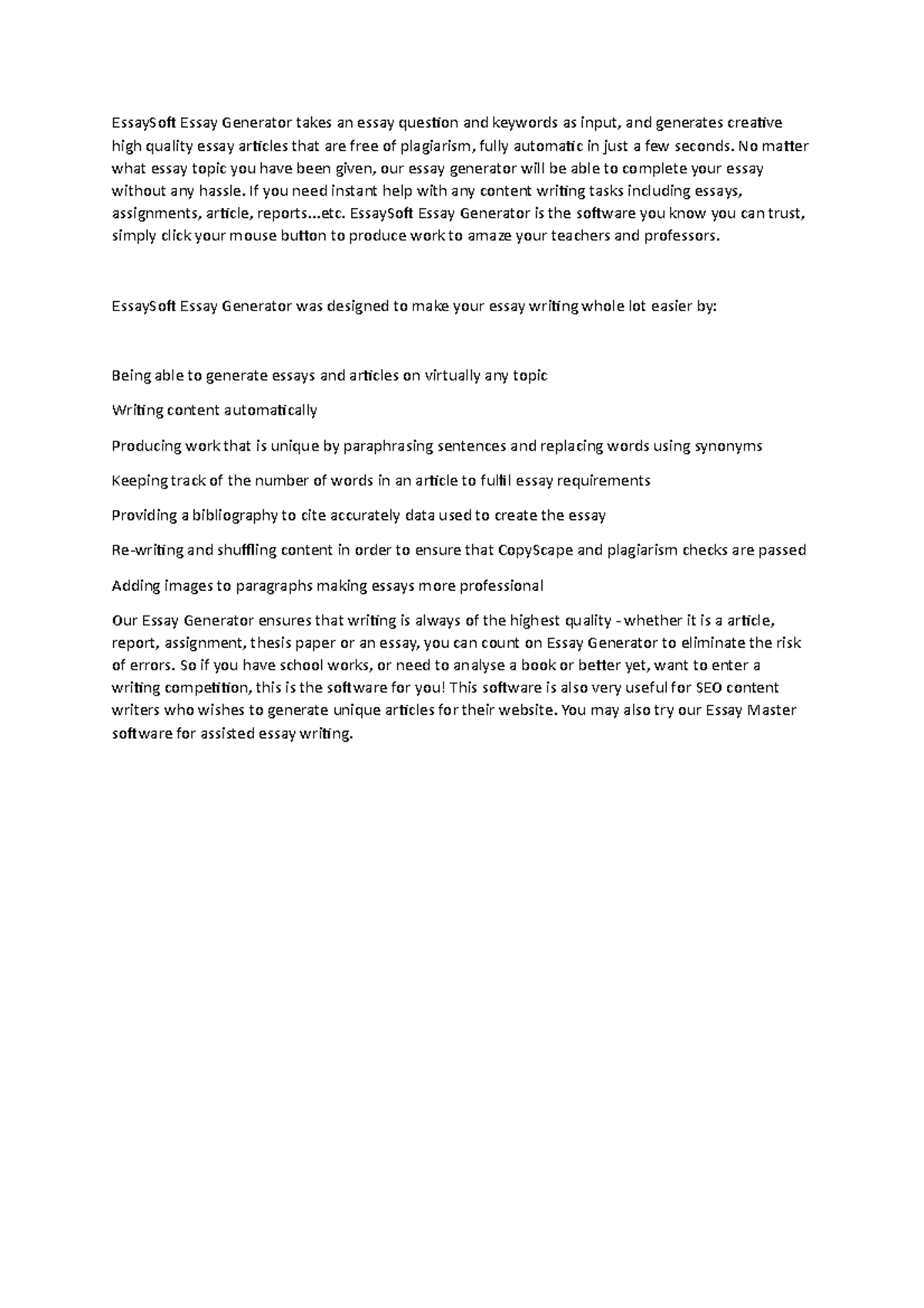 Essay Creator Description - EssaySoft Essay Generator takes an essay ...