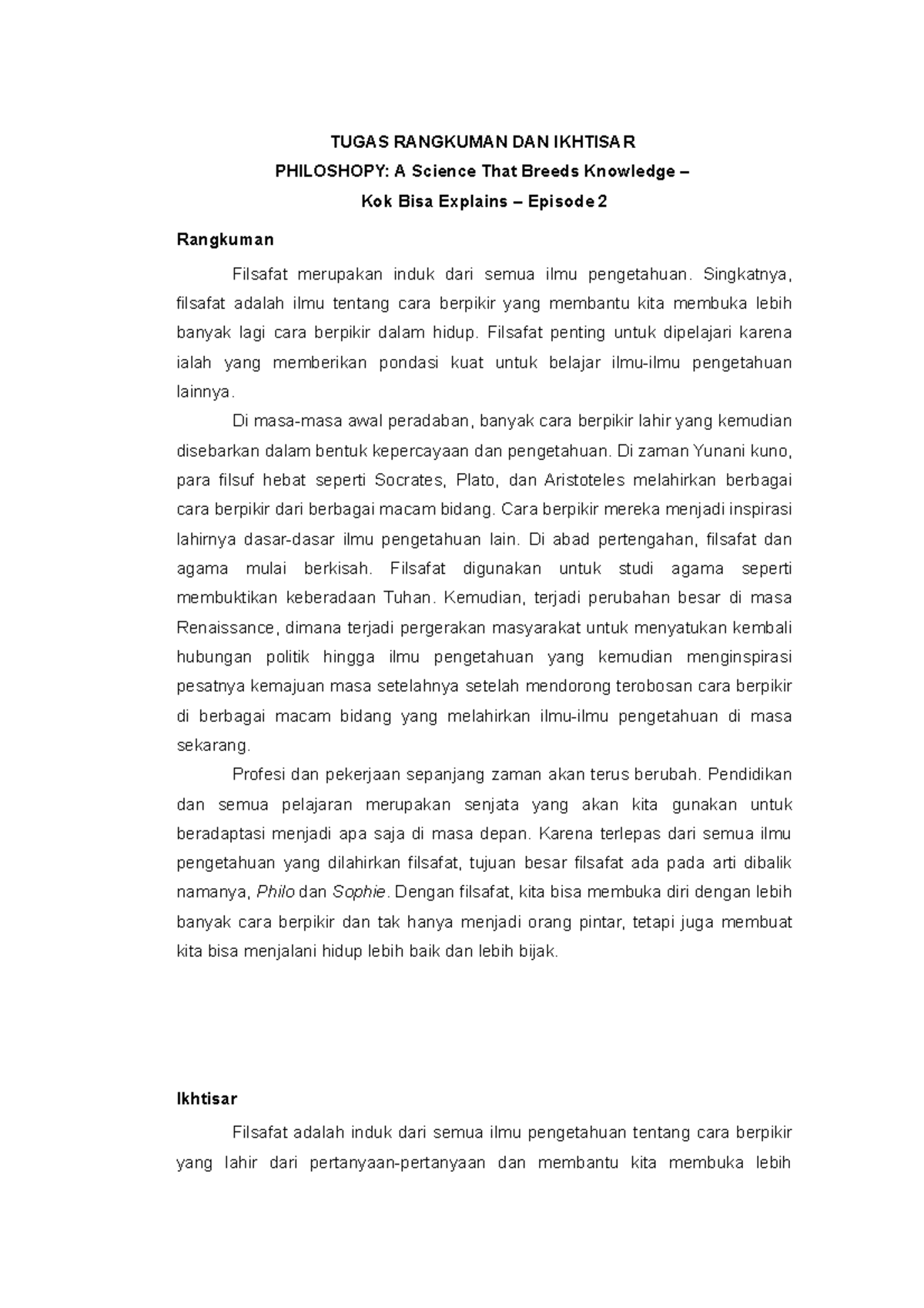 Tugas Rangkuman dan Ikhtisar - TUGAS RANGKUMAN DAN IKHTISAR PHILOSHOPY ...