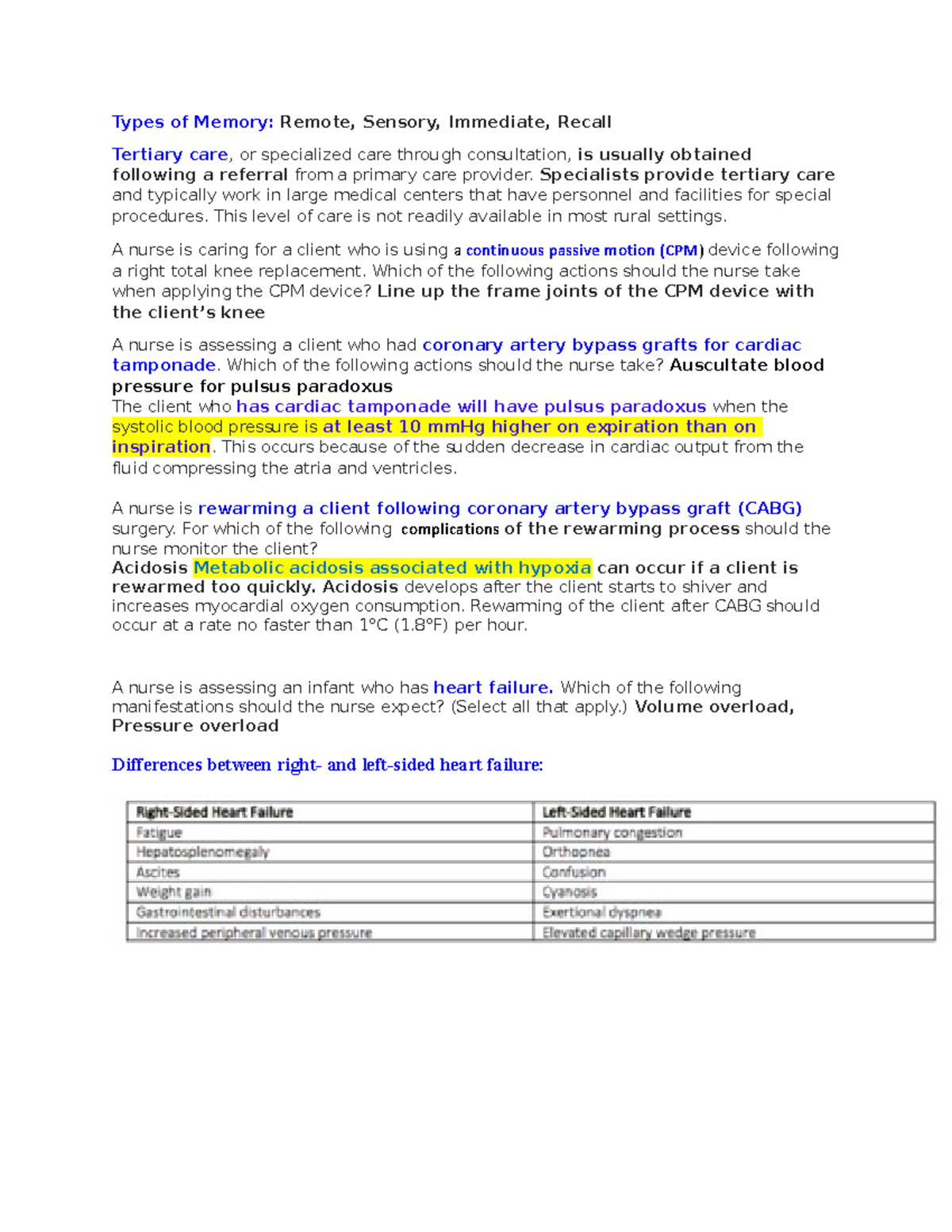 ATI study topics - Types of Memory: Remote, Sensory, Immediate, Recall ...