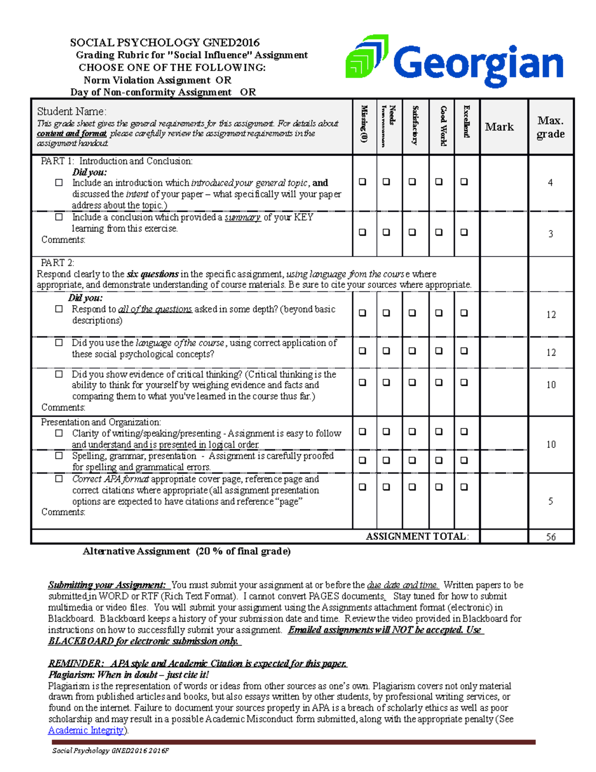 Social Influence assignment W23 - SOCIAL PSYCHOLOGY GNED Grading Rubric for "Social - Studocu