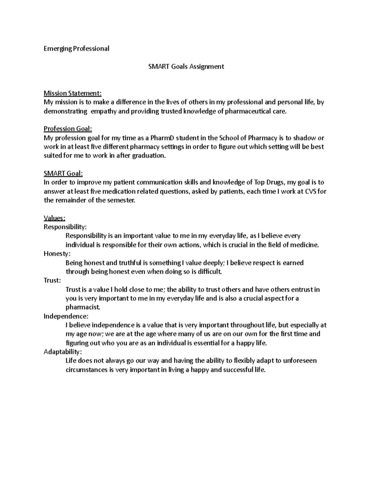 Smart Goals Assignment - Emerging Professional SMART Goals Assignment ...
