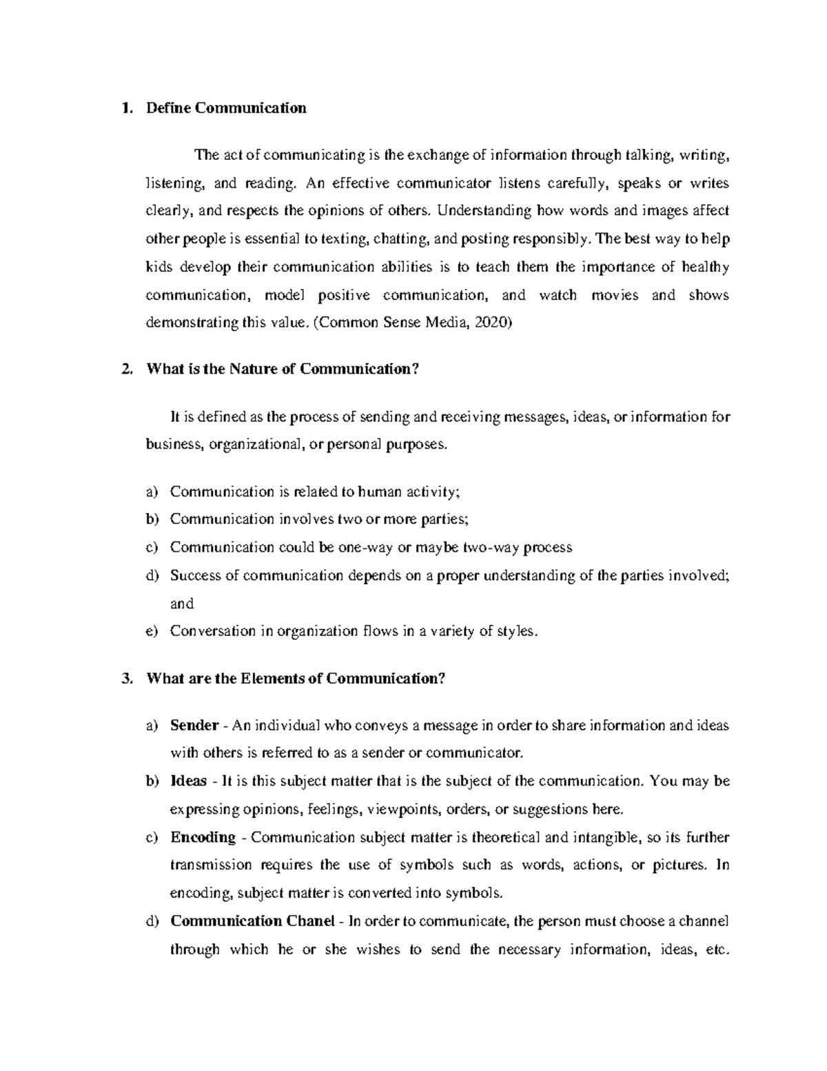 Communication Process ( Activity) - 1. Define Communication The act of ...