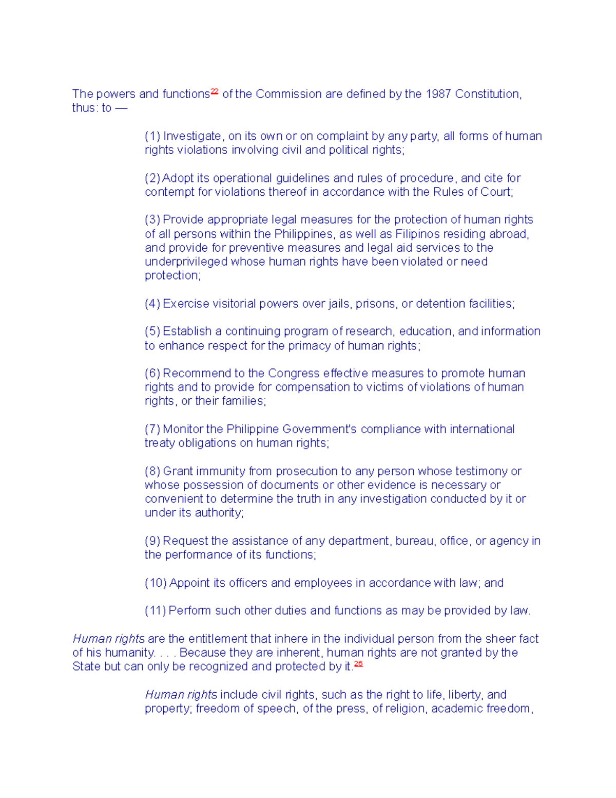 H UMAN Rights Notes - The powers and functions 22 of the Commission are ...