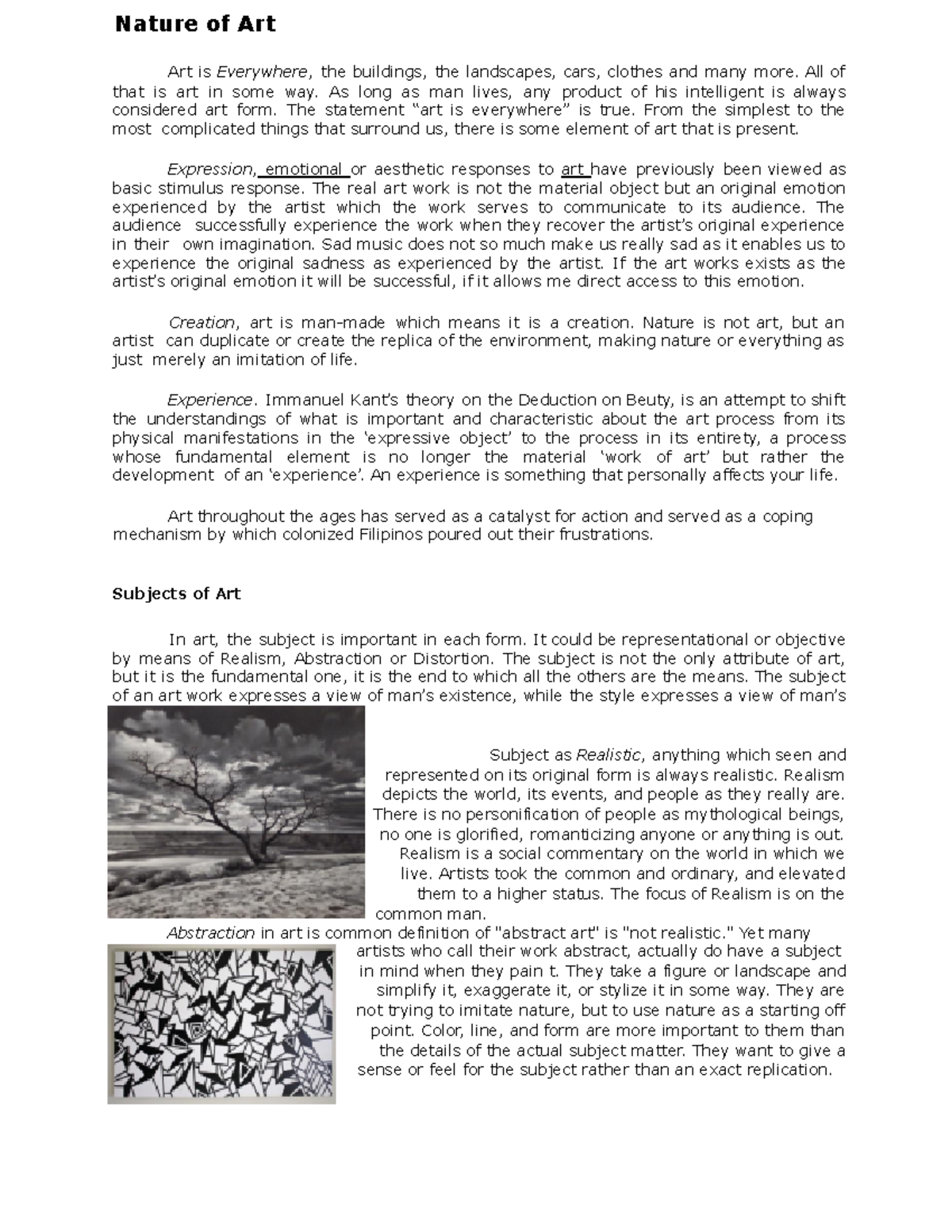 Nature and Subjects of Art - Nature of Art Art is Everywhere, the ...