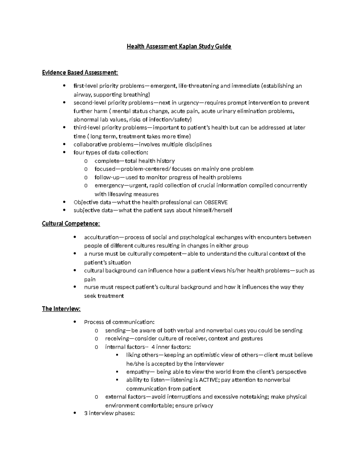 Health Assessment Study Guide - Health Assessment Kaplan Study Guide ...