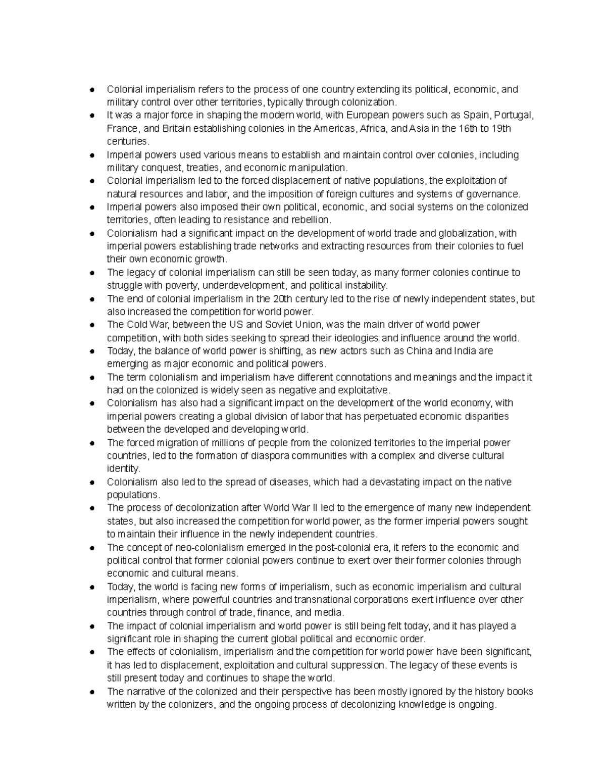 Modern American Civilization Notes - Colonial imperialism refers to the ...