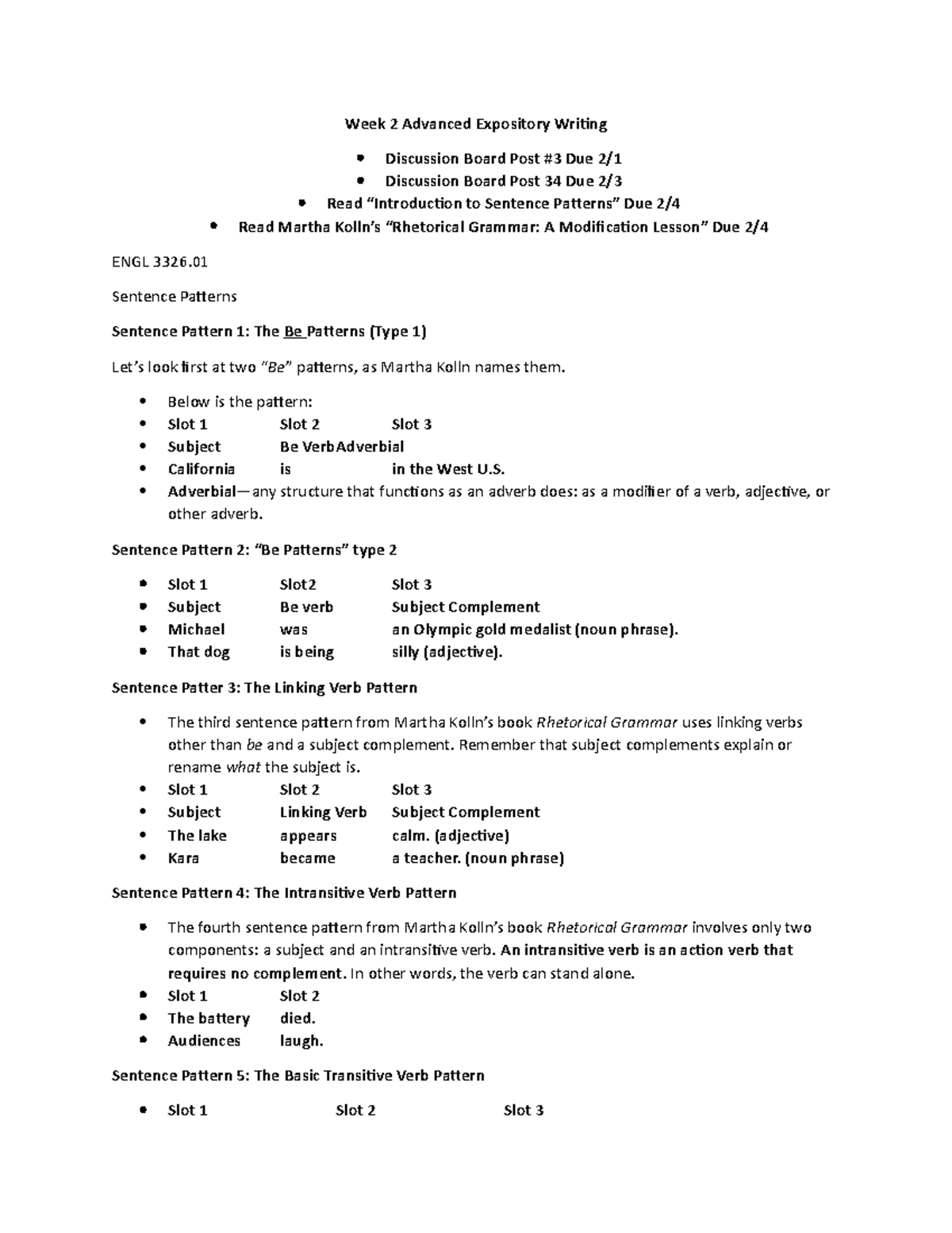 Week 2 - Lecture Notes, Discussion - Week 2 Advanced Expository Writing ...