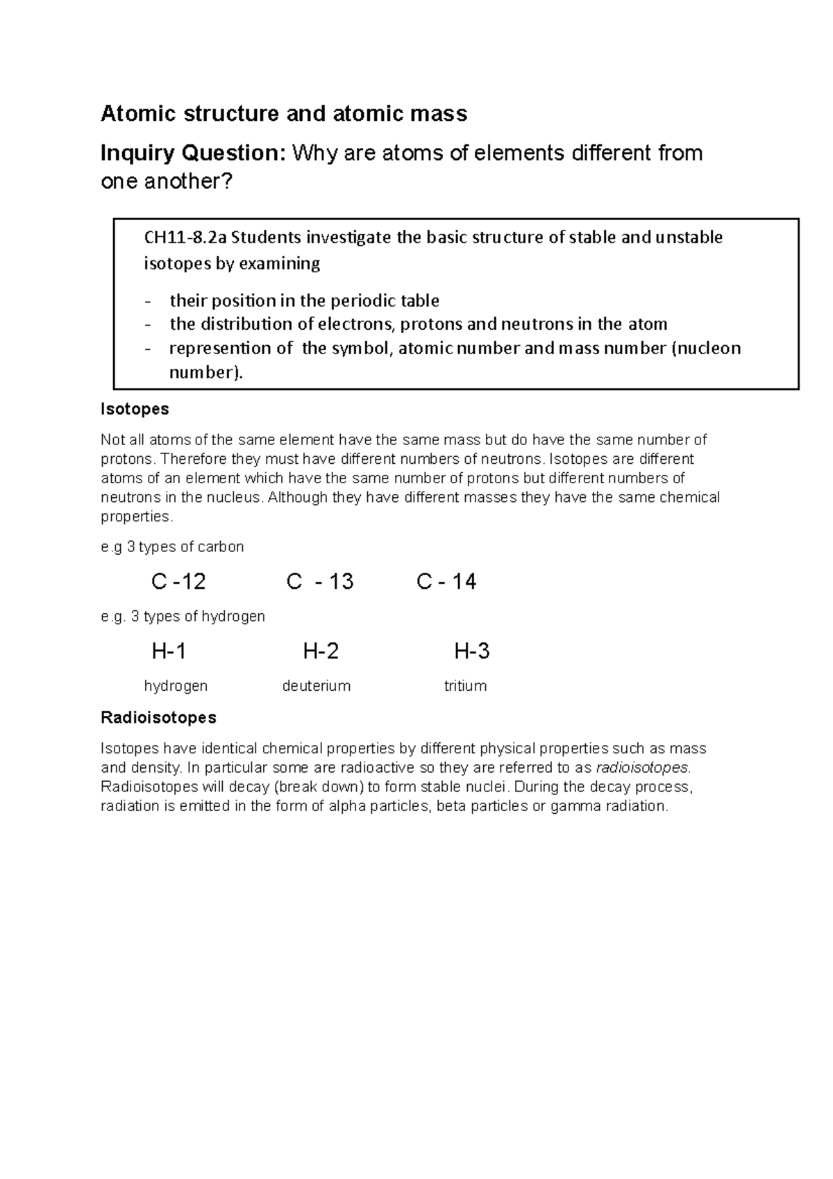 Module 1 CH11-8.2ae Radioisotopes 1 - Atomic structure and atomic mass ...