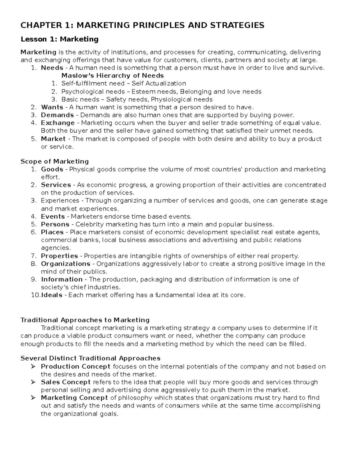 Principles of Marketing Lectures - CHAPTER 1: MARKETING PRINCIPLES AND ...