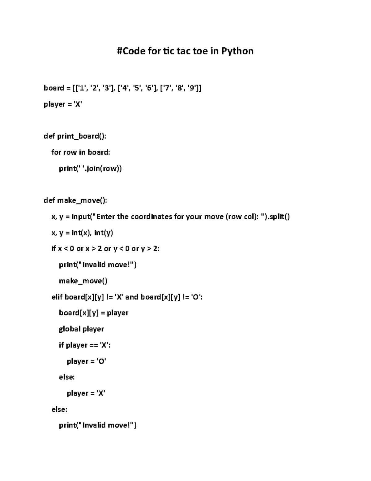 Python Tic Tic Tac Toe Game Coded In Python Code For Tic Tac Toe In Python Board 1