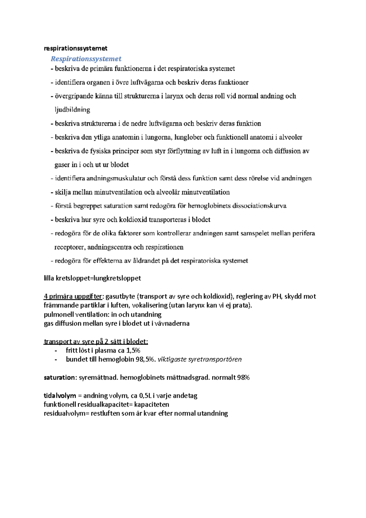Respirationssystemet - respirationssystemet lilla kretsloppet ...