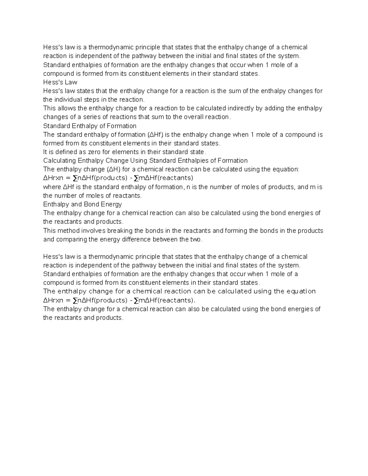 Hess's Law and Standard Enthalpies of Formation Notes - Hess's law is a ...