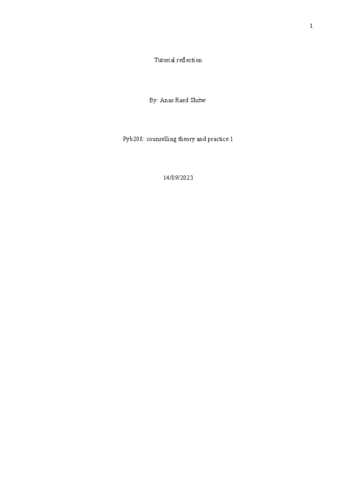 Ureflection - assignment end of semester - 1 Tutorial reflection By ...