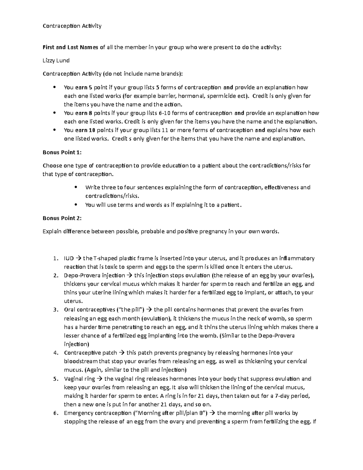 Contraception Activity - Contraception Activity First and Last Names of ...