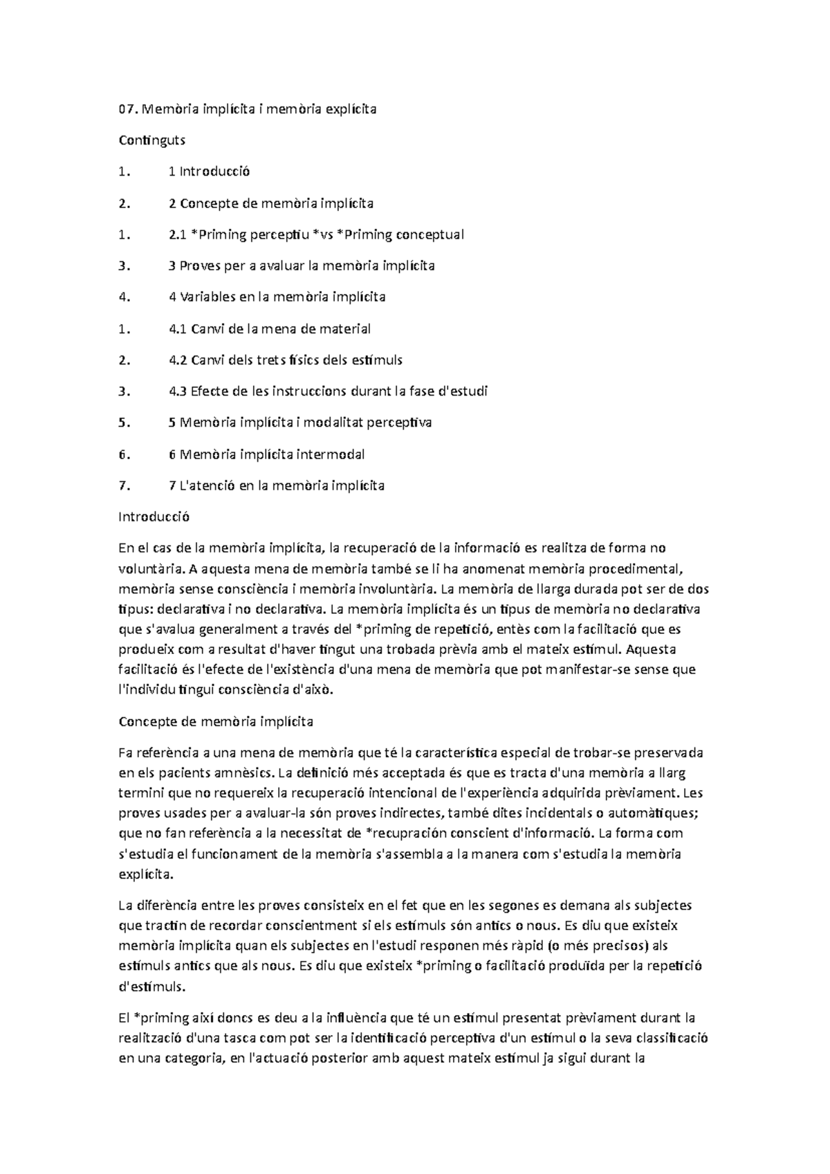 Memoria implícita y memoria explícita cat - Memòria implícita i memòria ...